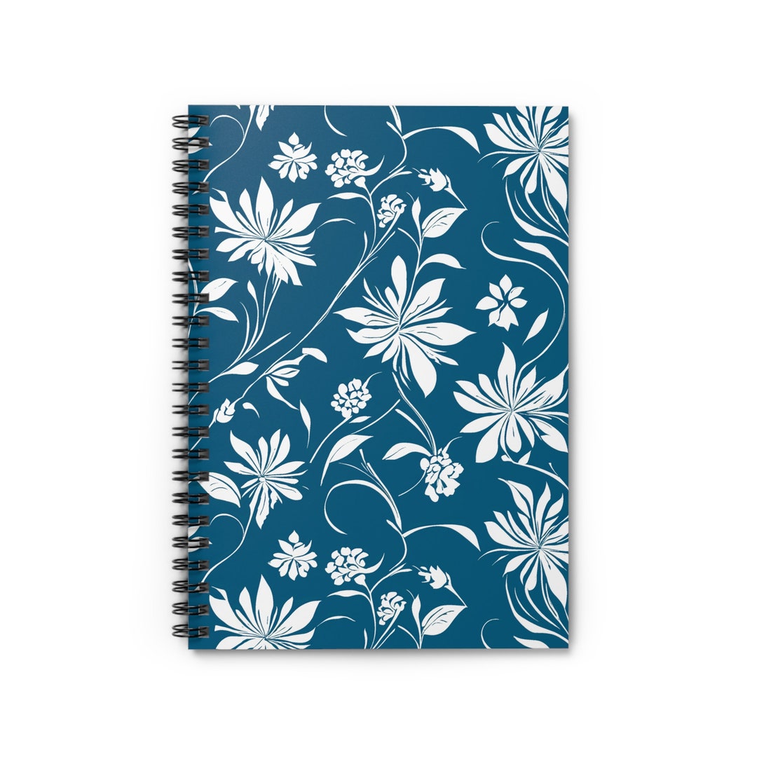 Simple White Flower on Dark Teal Pattern Spiral Notebook - Ruled Line ...