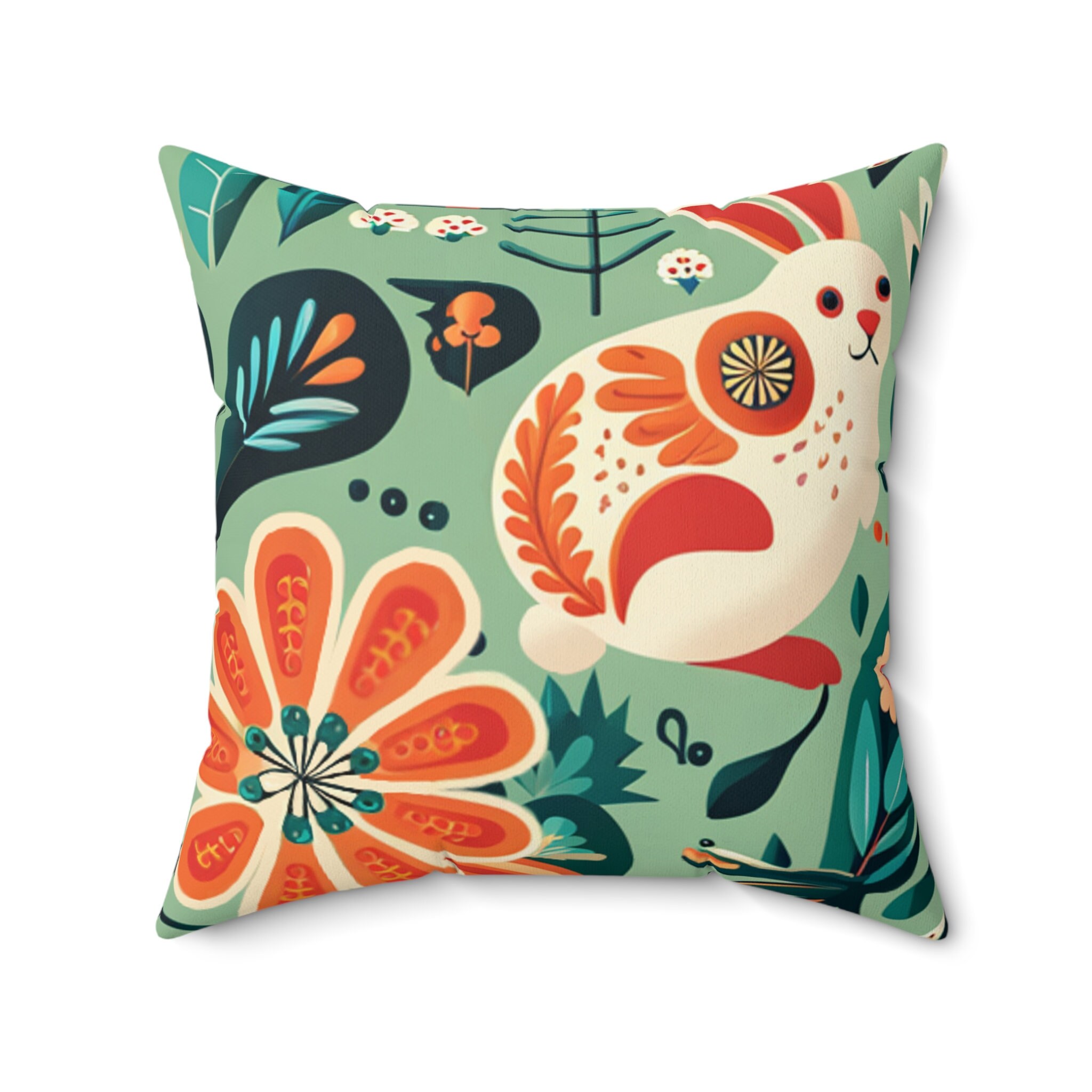 Fat White Folk Art Bunny Rabbit Polyester Square Pillow - Etsy