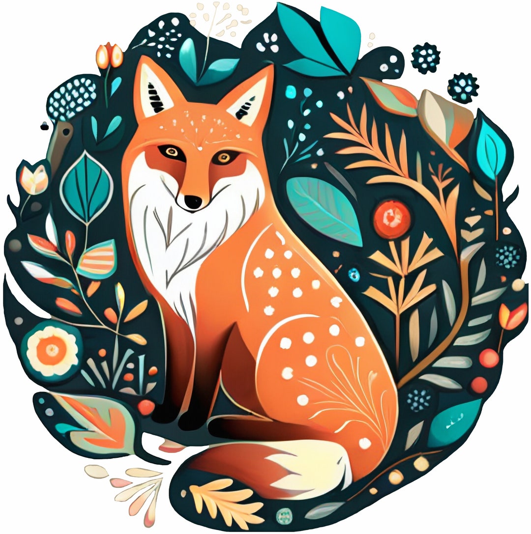 Folk Art Fox Wreath, Digital Download, Printable Art. - Etsy