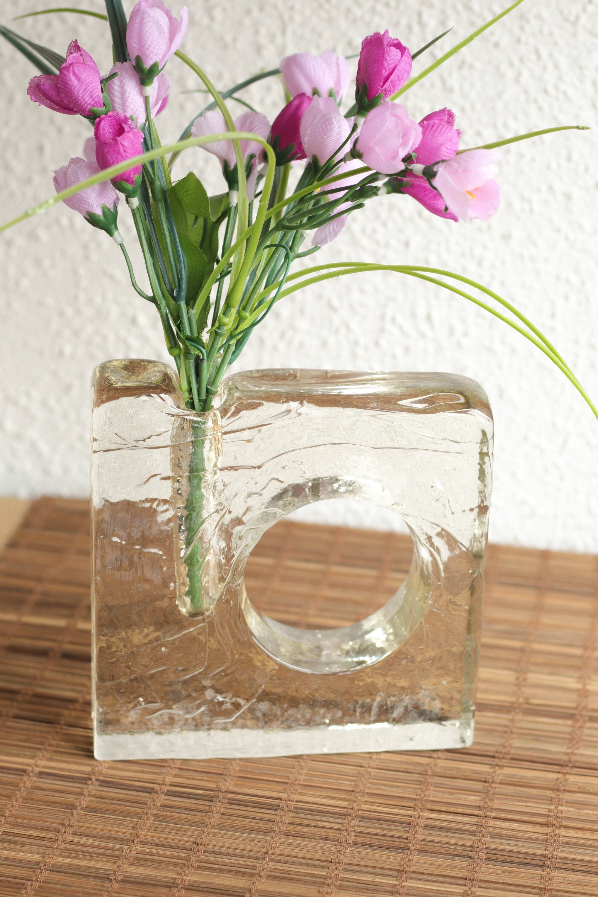 Vintage Block Glass Vase, Mundgeblasen Heavy Glass Block Vase ,single ...