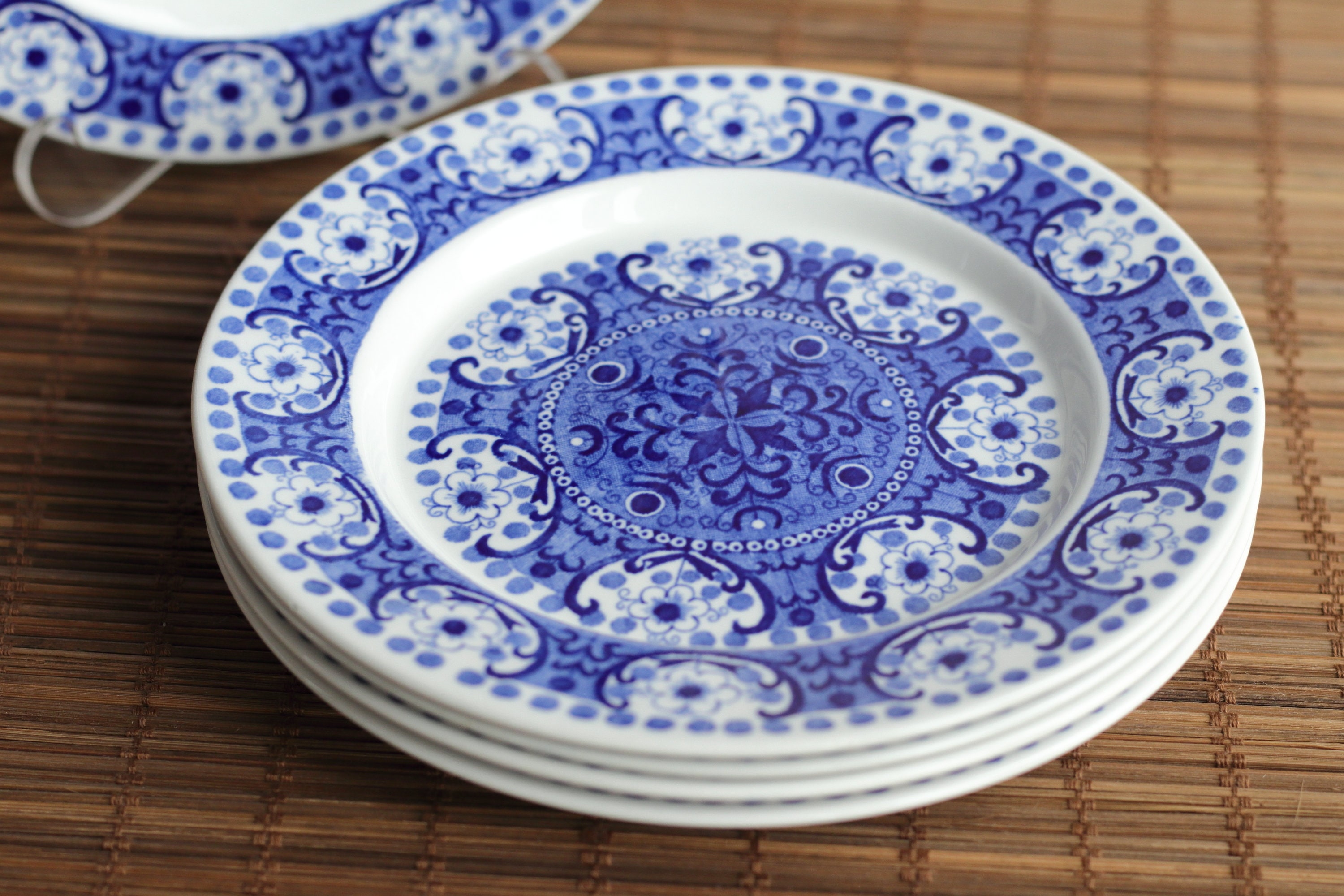 Vintage Arabia Finland Plate Set: Blue Floral Scandinavian Design - Etsy