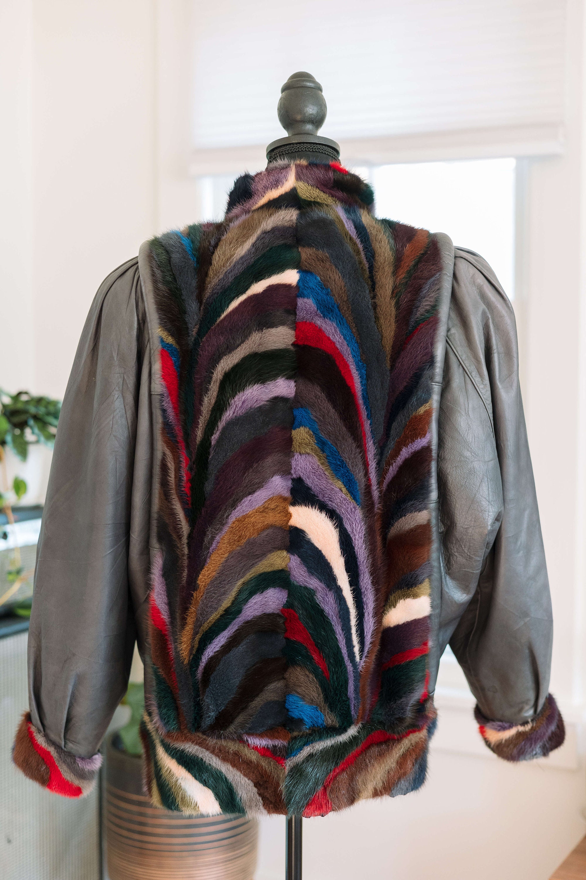 80s Multicolored Mink Fur Coat With Leather Sleeves - Etsy