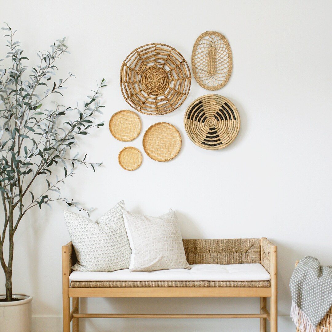 Large Wall Basket Décor, Set of 6, Hanging Woven Wall Décor, Natural ...