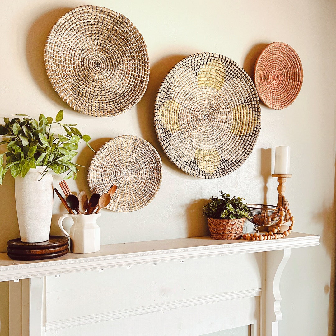 Wicker Wall Basket Décor Set of 4, Hanging Woven Wall Basket, Natural ...