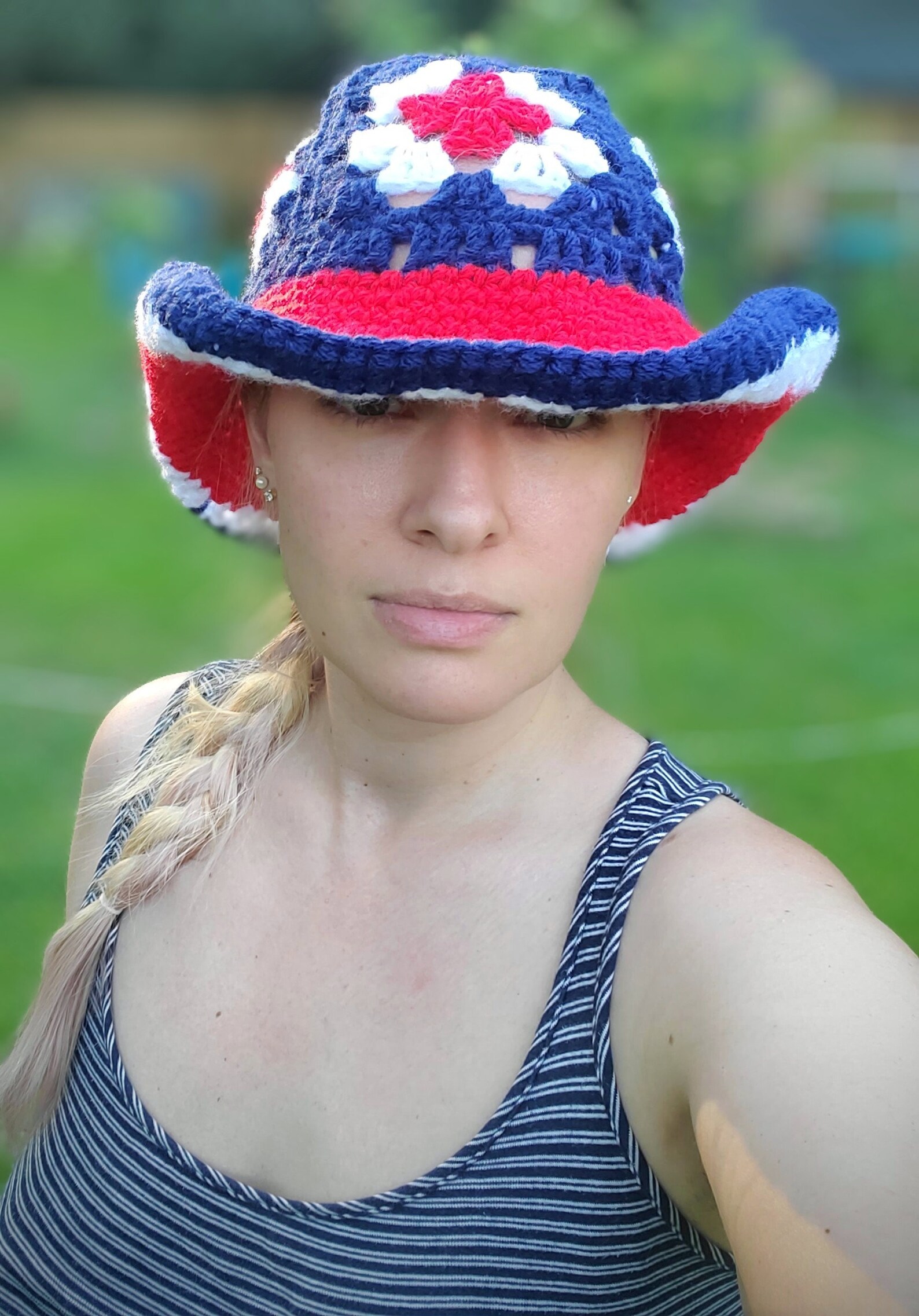 Crochet Cowboy Hat Granny Square Handmade Red White & Blue - Etsy