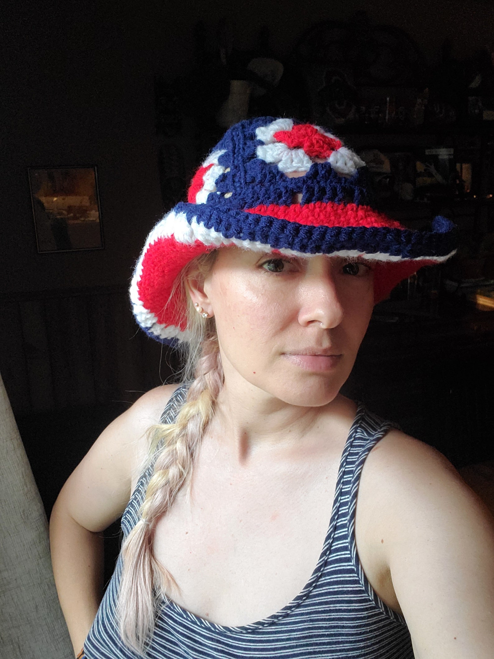 Crochet Cowboy Hat Granny Square Handmade Red White & Blue - Etsy