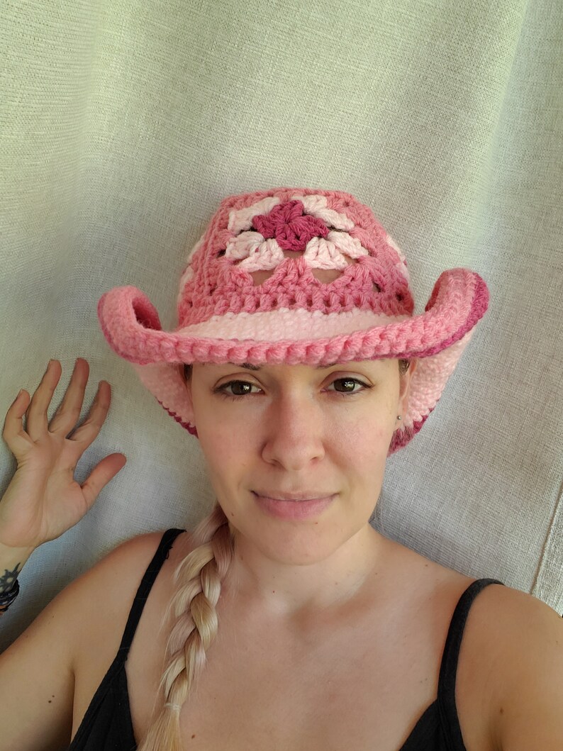 Crochet Cowboy Hat Granny Square Handmade Barbie Pink - Etsy