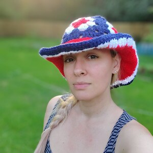 Crochet Cowboy Hat Granny Square Handmade Red White & Blue - Etsy
