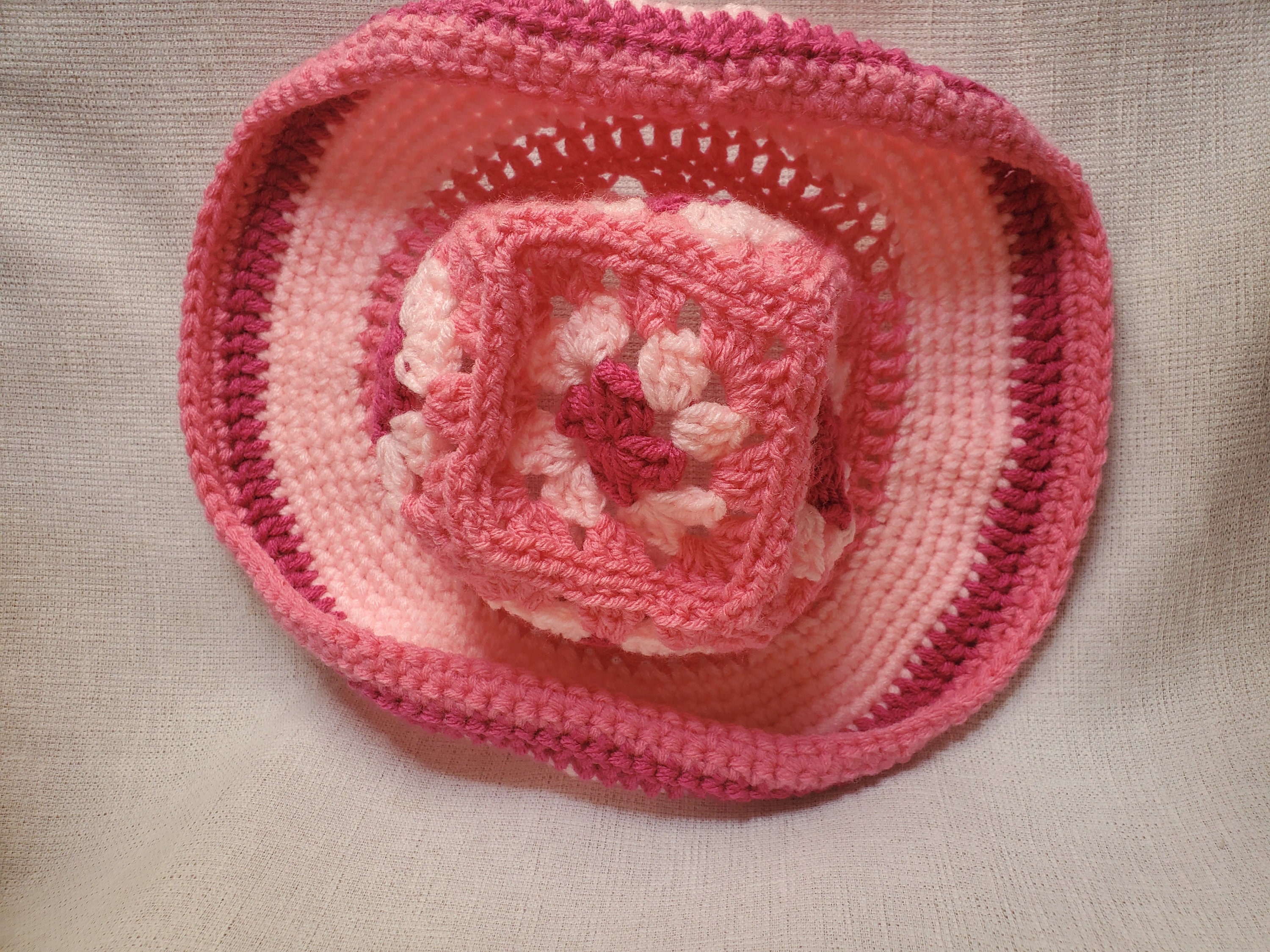 crochet-cowboy-hat-granny-square-handmade-barbie-pink-adult-etsy