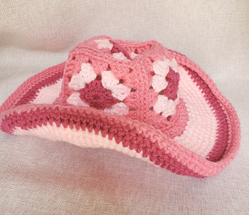 Crochet Cowboy Hat Granny Square Handmade Barbie Pink - Etsy