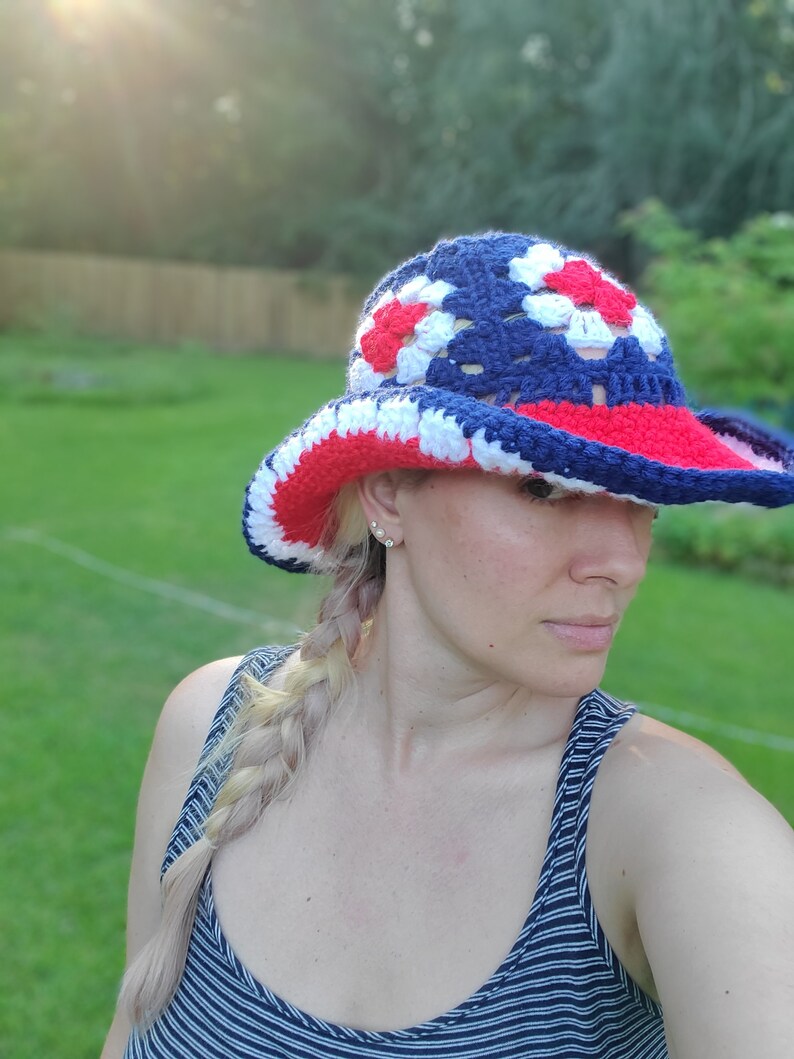 Crochet Cowboy Hat Granny Square Handmade Red White & Blue - Etsy
