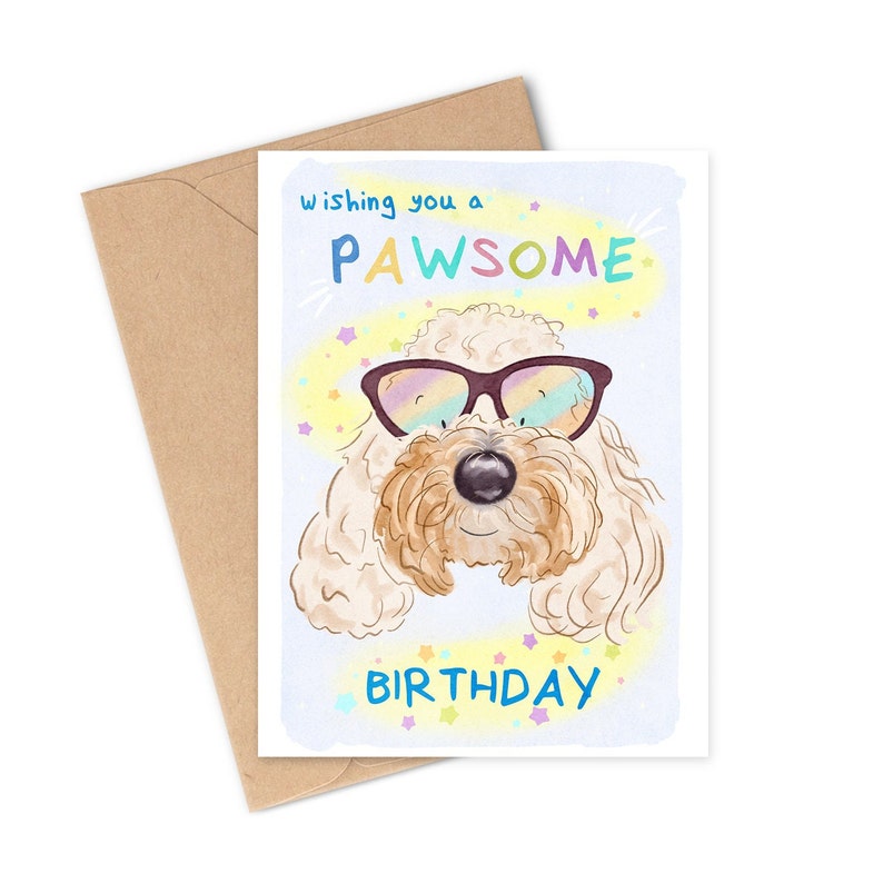 Personalised Cockapoo Happy Birthday Card Blonde Beige Cream Cockapoo ...