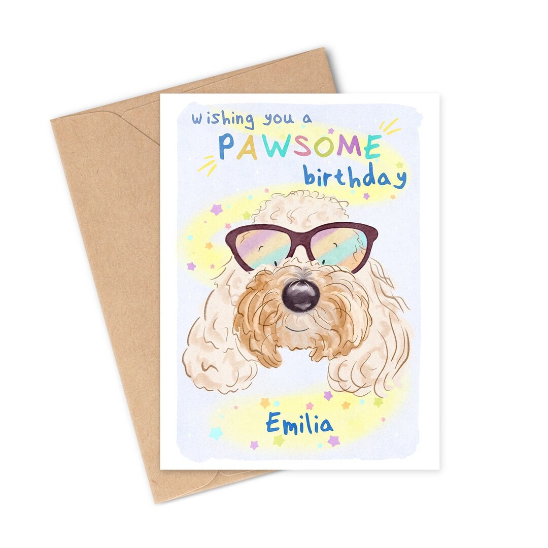 Personalised Cockapoo Happy Birthday Card Blonde Beige Cream Cockapoo ...