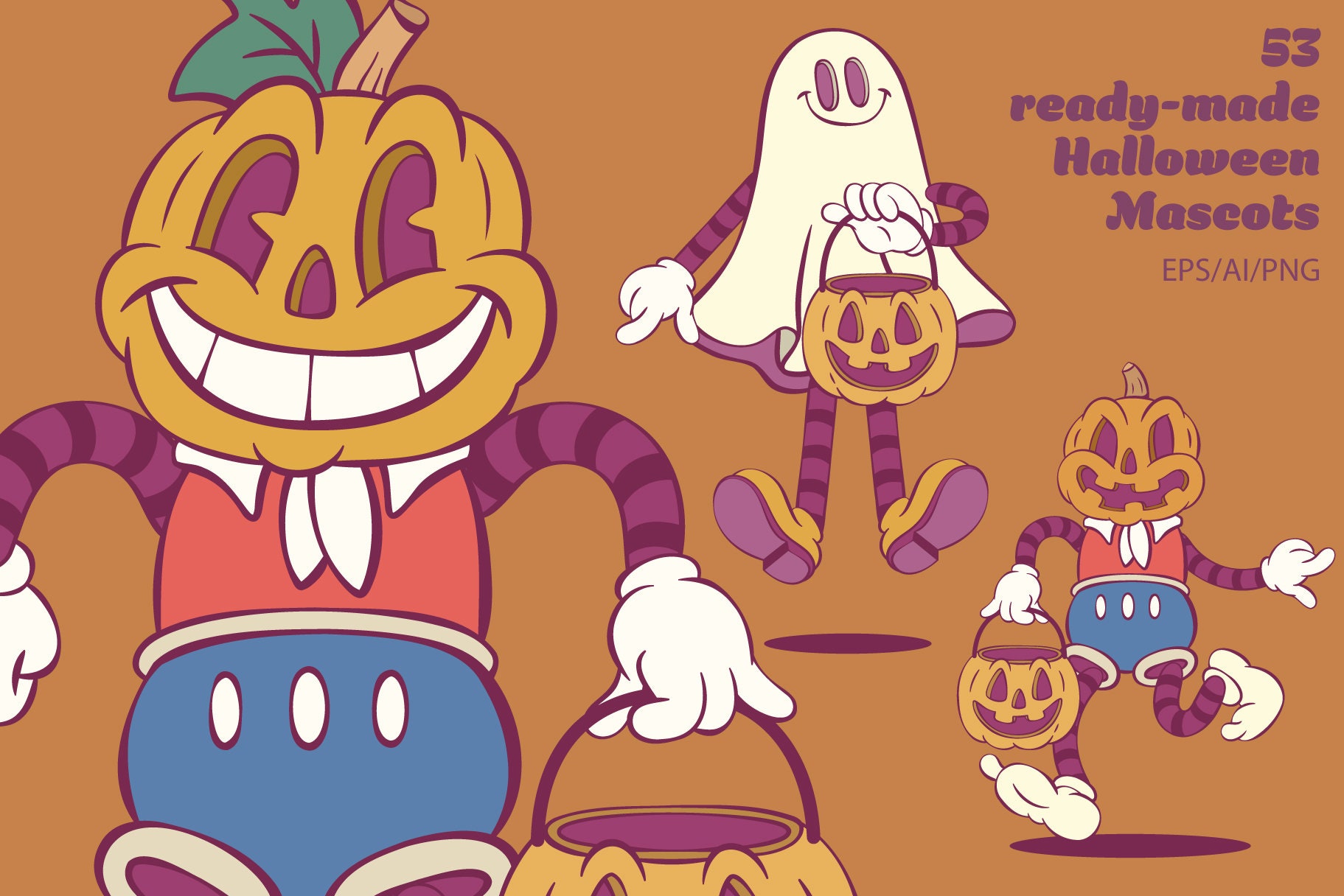 Halloween Groovy Mascot Creation Kit, Retro Mascot Creator, Vintage ...