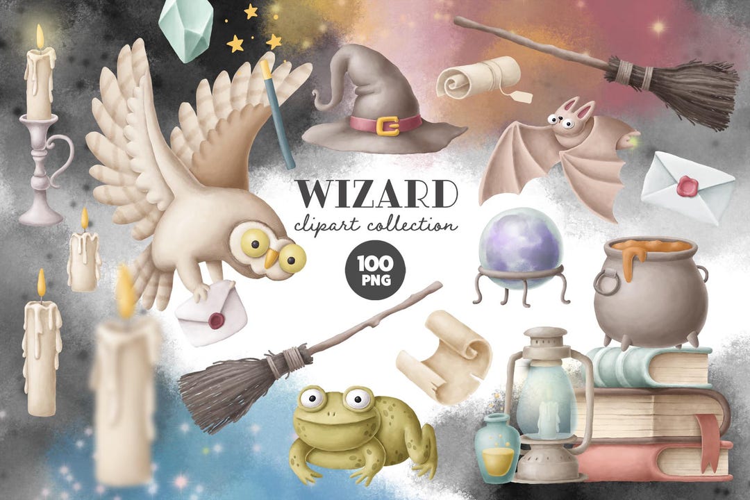 Magical Wizard Clipart, Witchcraft PNG, Fantasy Spellbook, Owl Letter ...