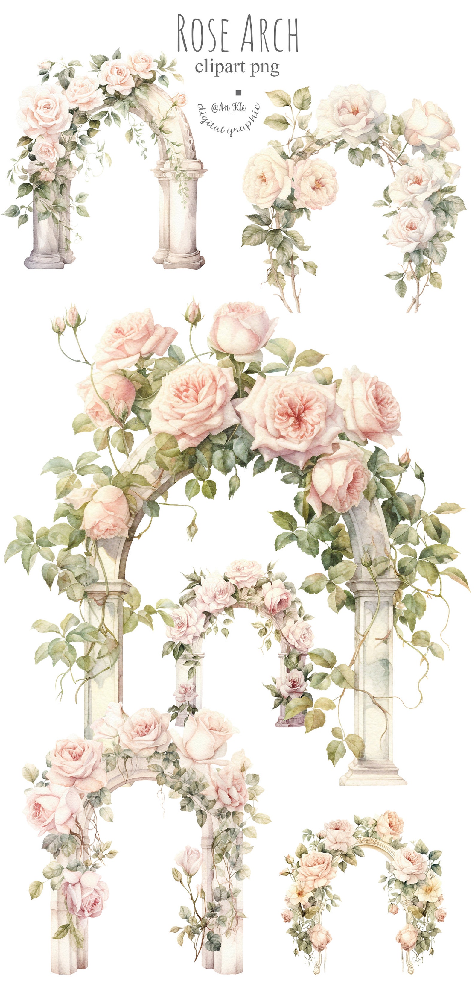Vintage Rose Arch Clipart Png Digital Download, Wedding Invitation ...