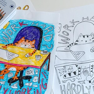 Funny Work Hard Hardly Working Art, Office Humor Doodle, Printable Wall ...