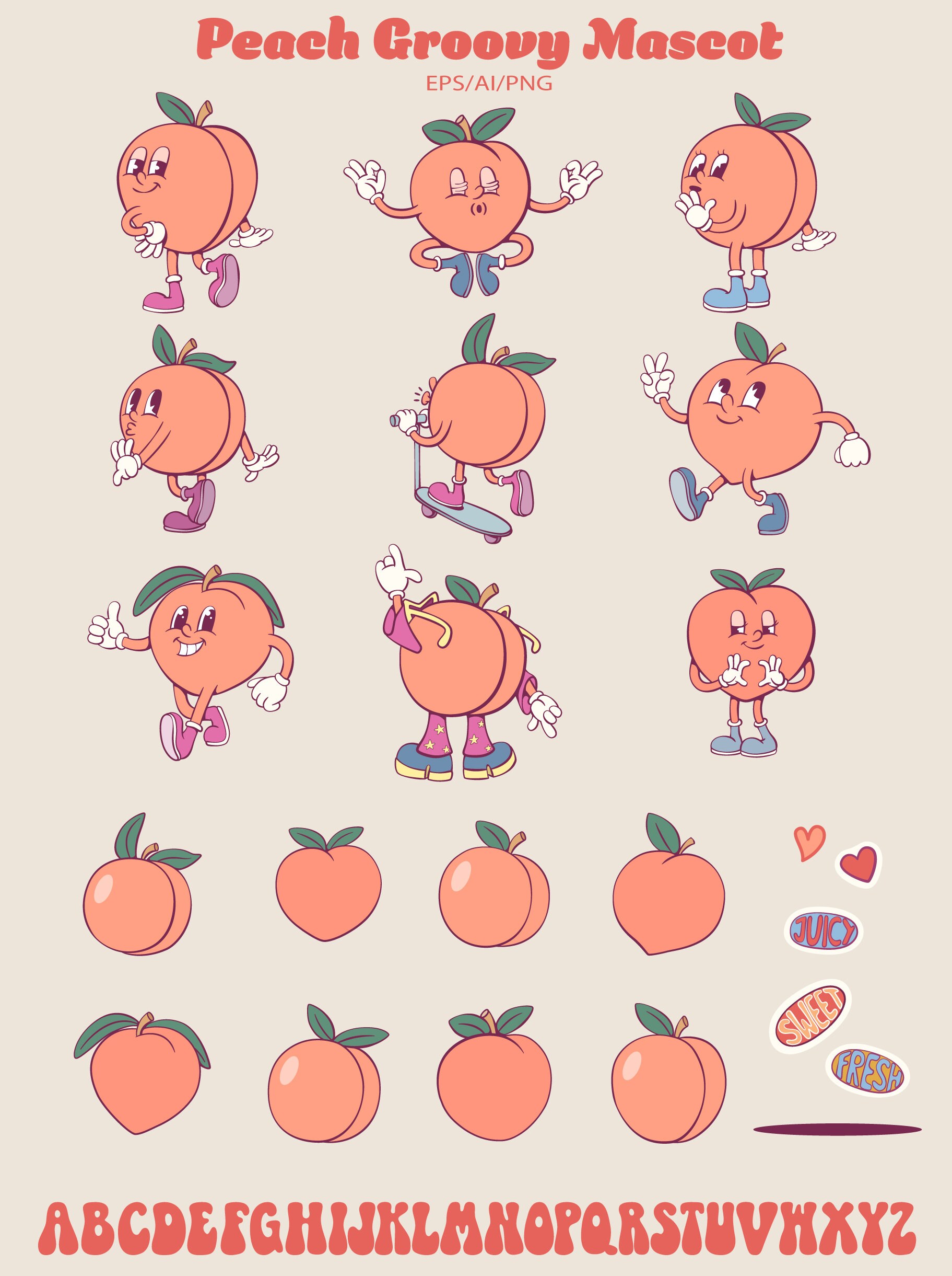 Peach Retro Groovy Mascot Clipart Download, Just Peachy Sublimation ...