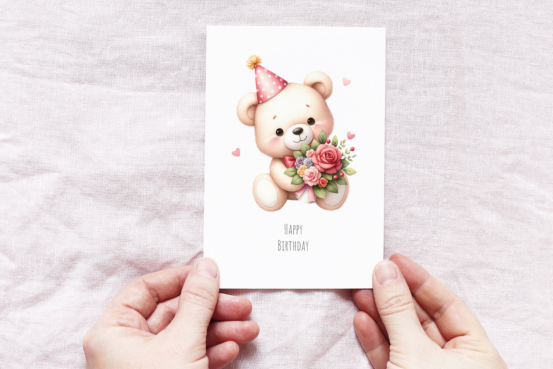 Cute Birthday Bear Clipart Png Digital Download, Watercolor Teddy Bear ...