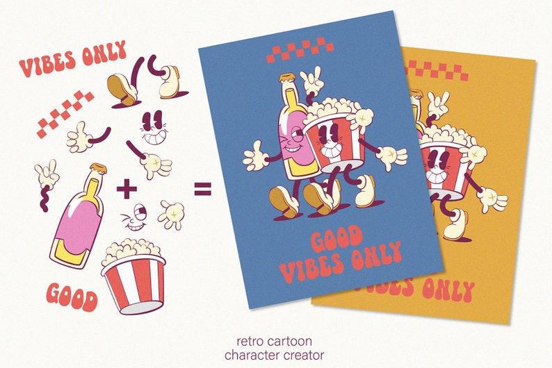 Mascot Creation Kit Bundle, Retro Groovy Mascot Characters Creator ...