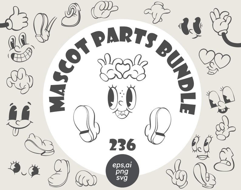 Vintage Cartoon Mascot Creator, Rubber Hose Style, Canva SVG, Logo ...