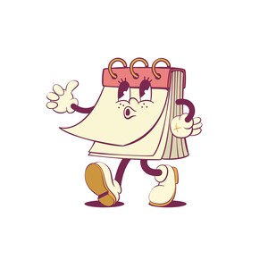 Retro Groovy Flip Calendar Mascot Creation Kit EPS, PNG, Mascot Parts ...