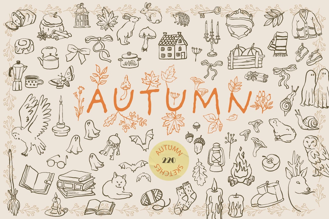 Autumn Line Art Sketches, Fall Doodles (PNG, SVG, EPS) - Etsy