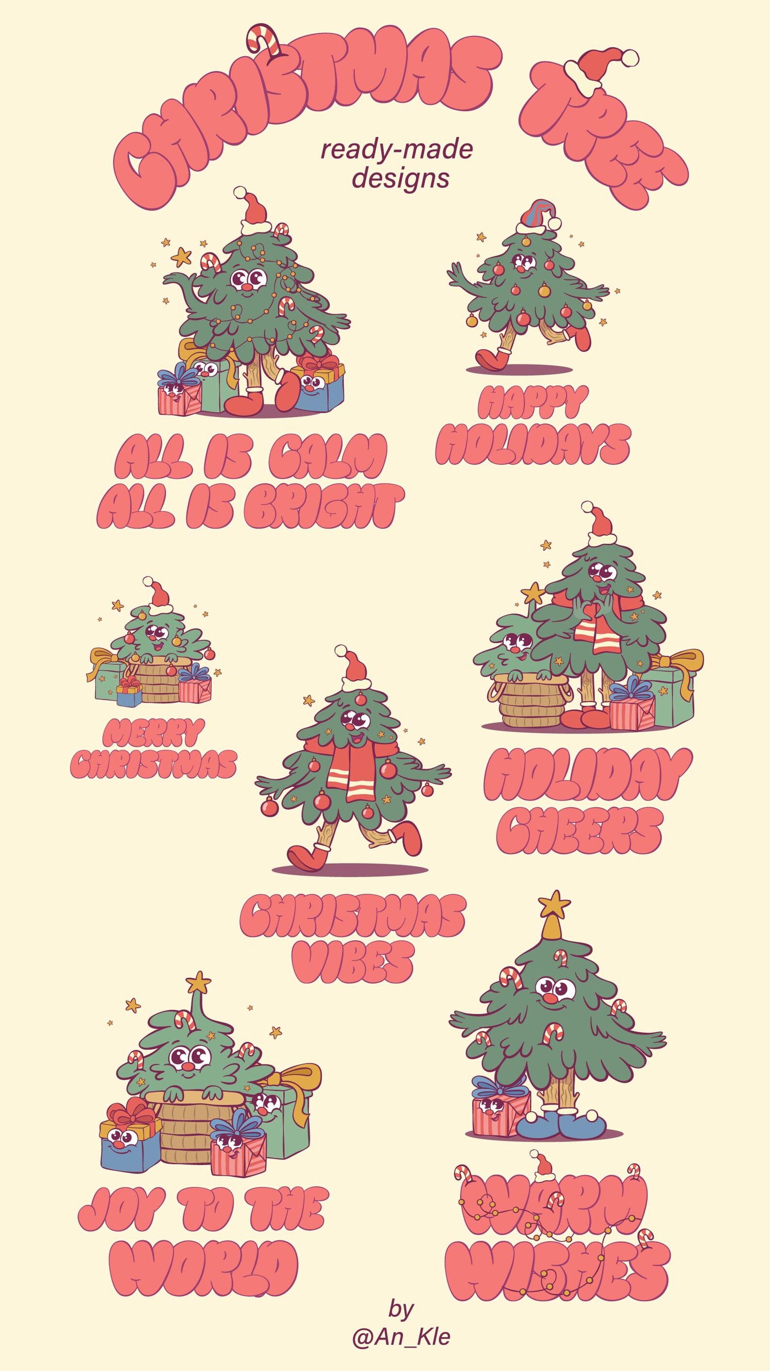 Christmas Tree Character Creation Kit, Retro Groovy Xmas Mascot ...