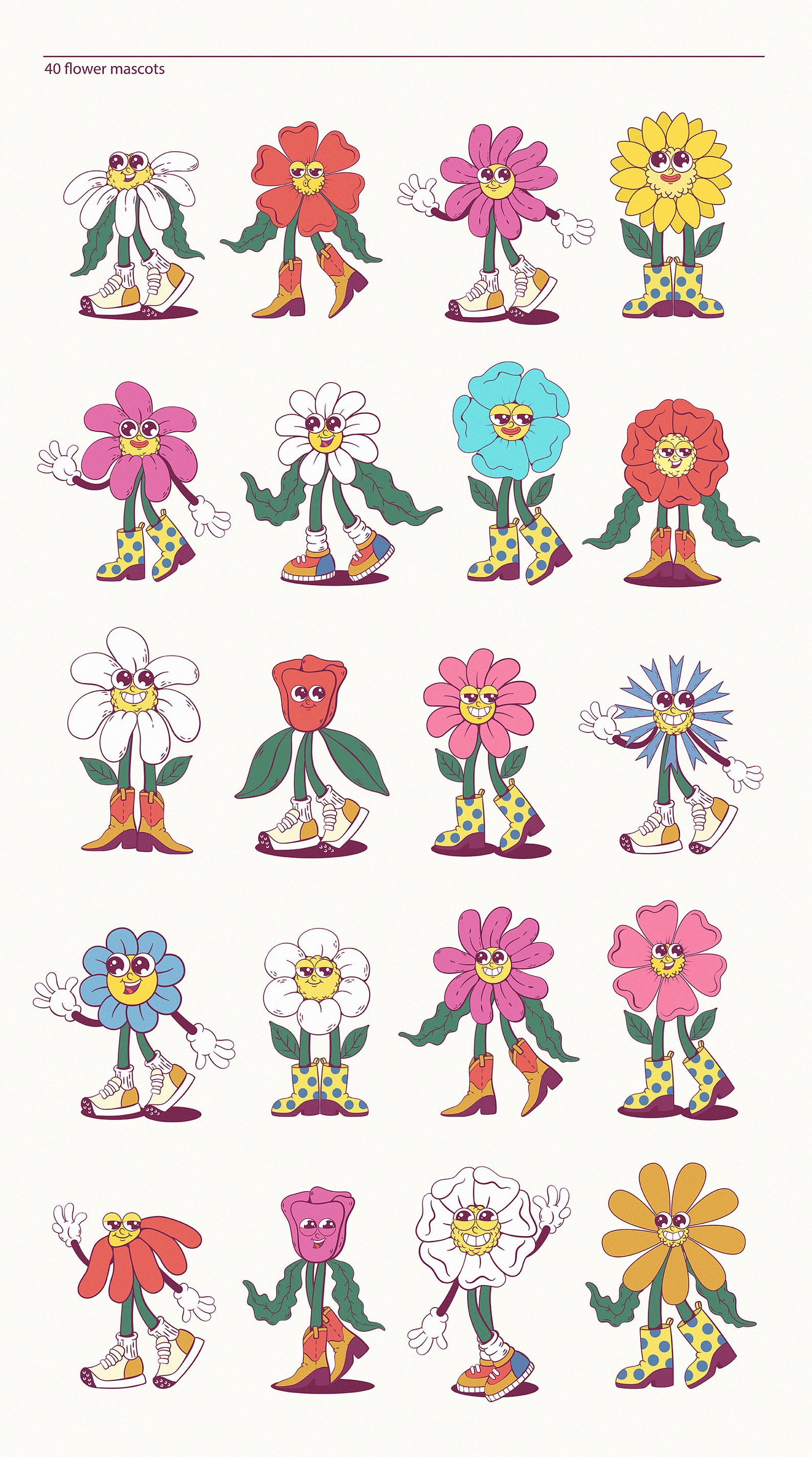 Flower Power Mascot Clipart Collection, Retro Groovy Mascot Creation ...