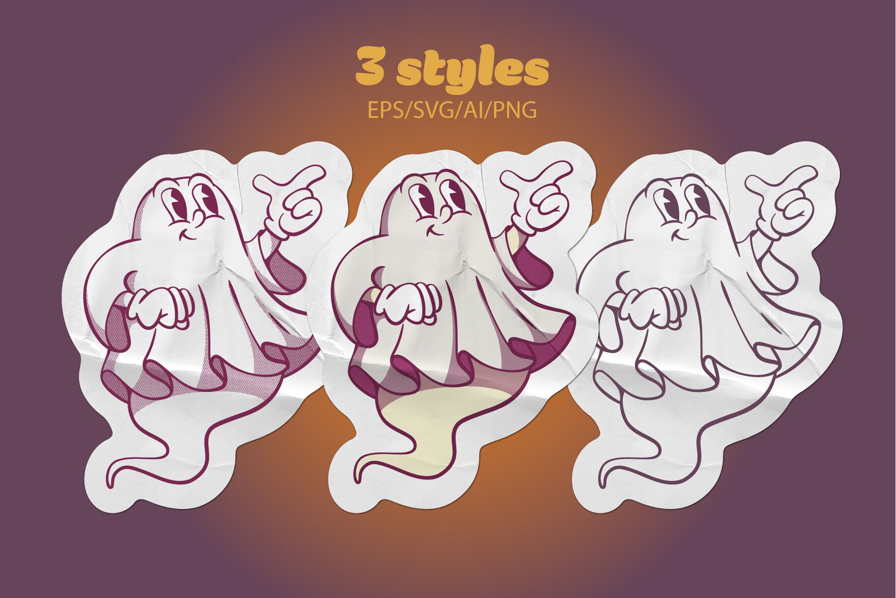 Groovy Ghosts Clipart, Retro Cartoon, Halloween, Trick or Treat, Spooky ...