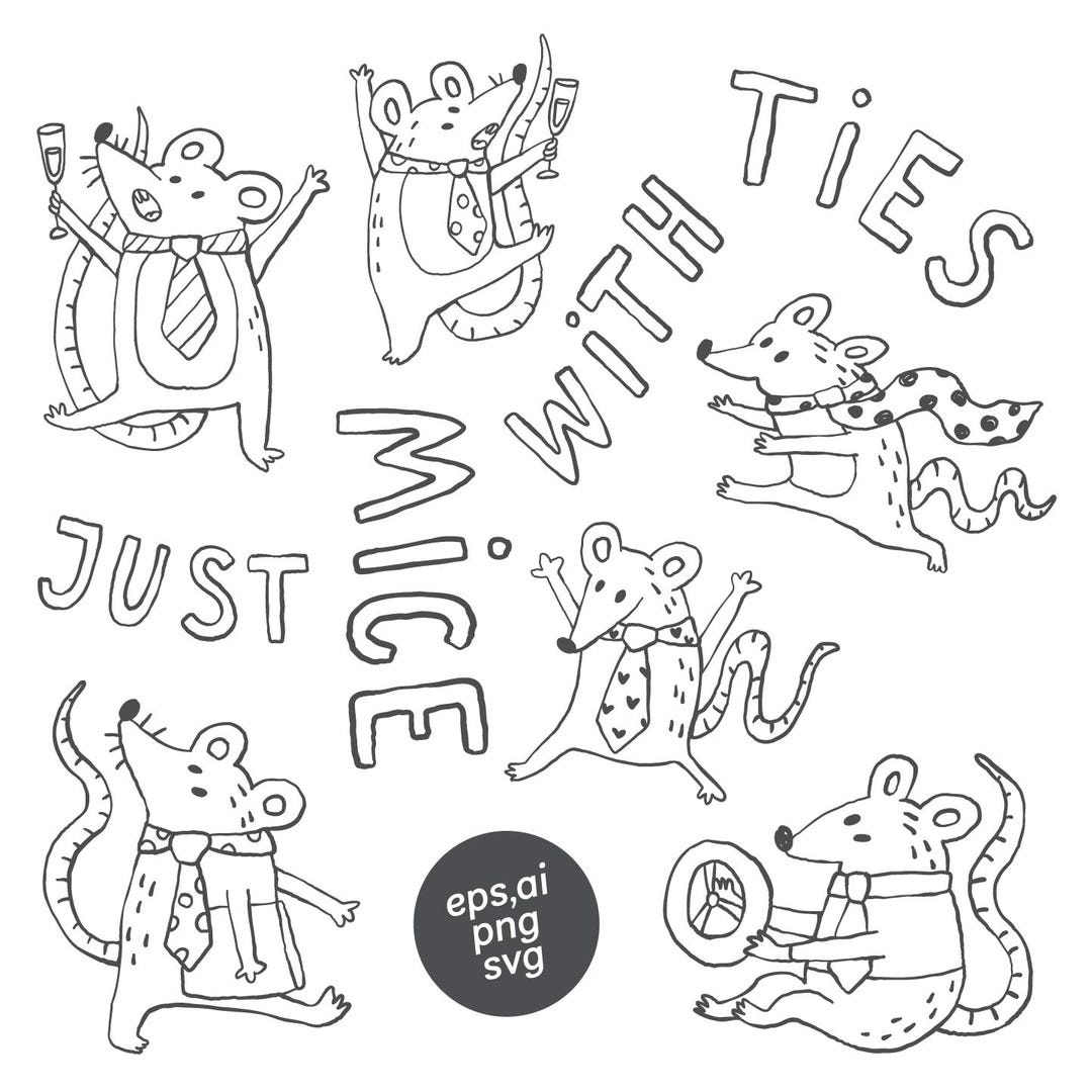 Cute Doodle Mice Outline Drawing, Hand Drawn Sketch Art, Line Art ...