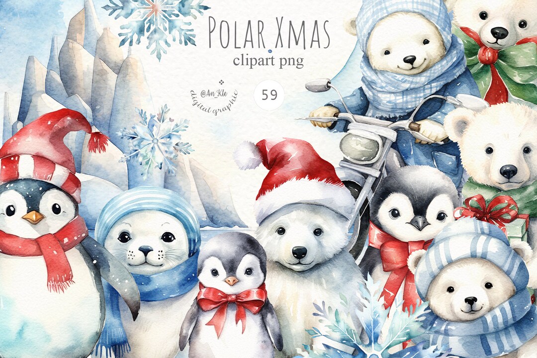 Polar Christmas Clipart Png Digital Download, Watercolor Winter ...