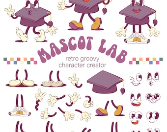 Retro Groovy Book Mascot Creation Kit EPS, PNG, Mascot Parts, Book ...
