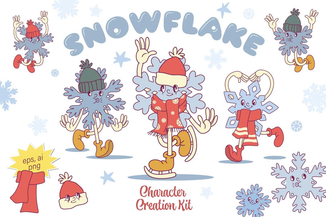 Retro Christmas Mascot Design, Snowflake Character Creator, Mascot ...