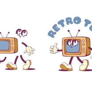 Retro Groovy TV Mascot Creation Kit - Eps, Png, Mascot Parts, Vintage ...