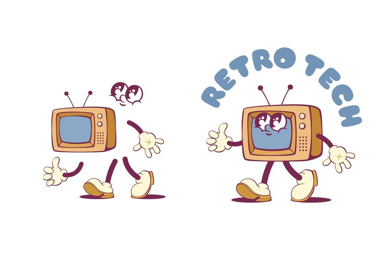 Retro Groovy TV Mascot Creation Kit - Eps, Png, Mascot Parts, Vintage ...