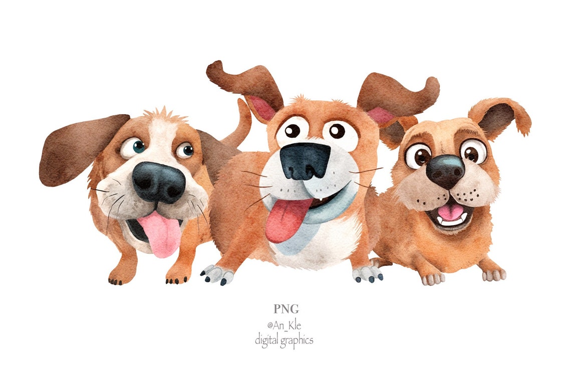 Whimsical Puppies Clipart Png Digital Download, Funny Cartoon Dogs ...