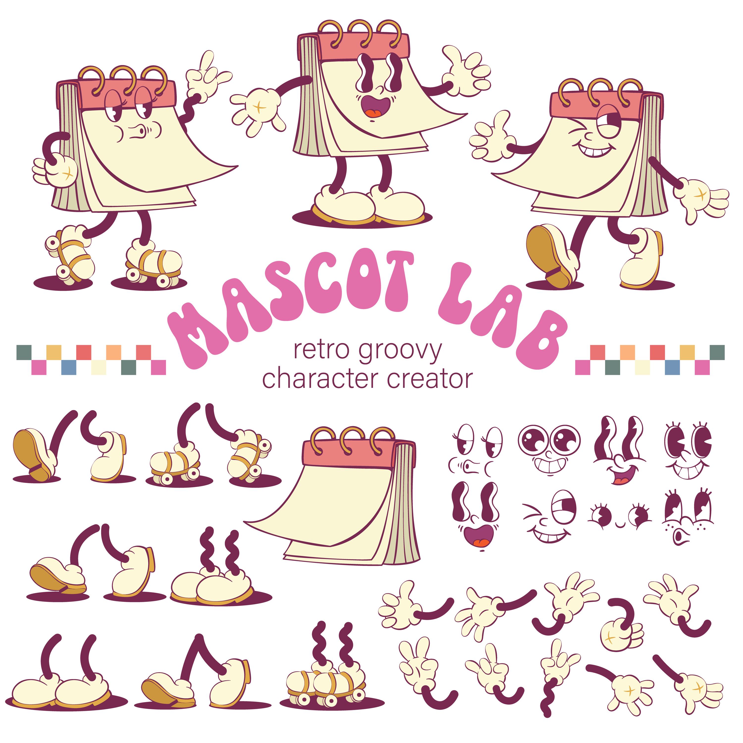 Retro Groovy Character Builder, Bold Cartoon Design Kit, Fun ...