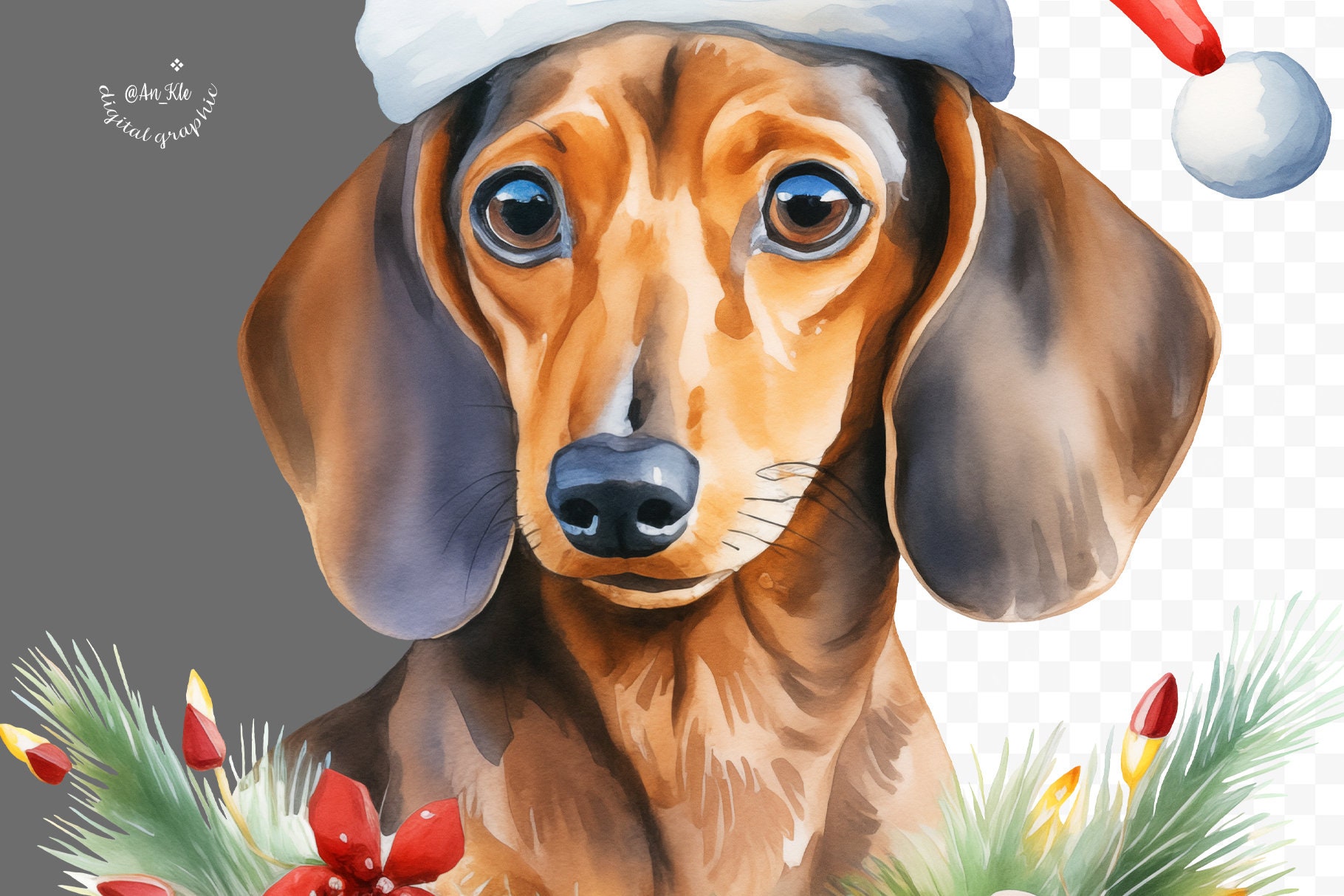 Christmas Dachshund in Santa Hat Clipart Png Digital Download - Etsy