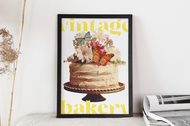 Vintage Bakery Collage Elements PNG Digital Download, Retro Poster, 60s ...
