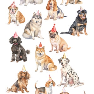 Birthday Dog Breeds Bundle, Watercolor Party Dogs Clipart Png Digital ...