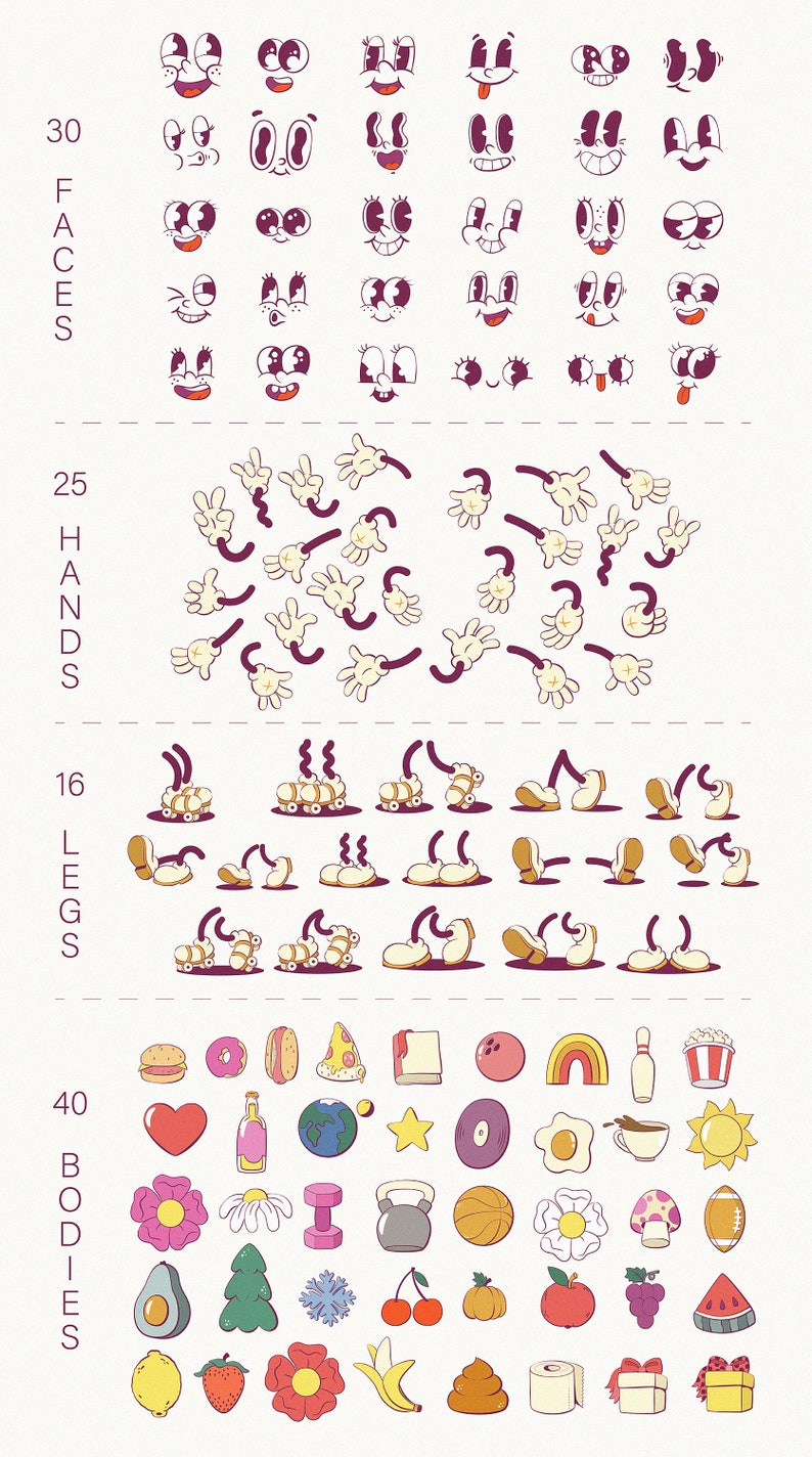 Mascot Creation Kit Bundle, Retro Groovy Mascot Characters Creator ...