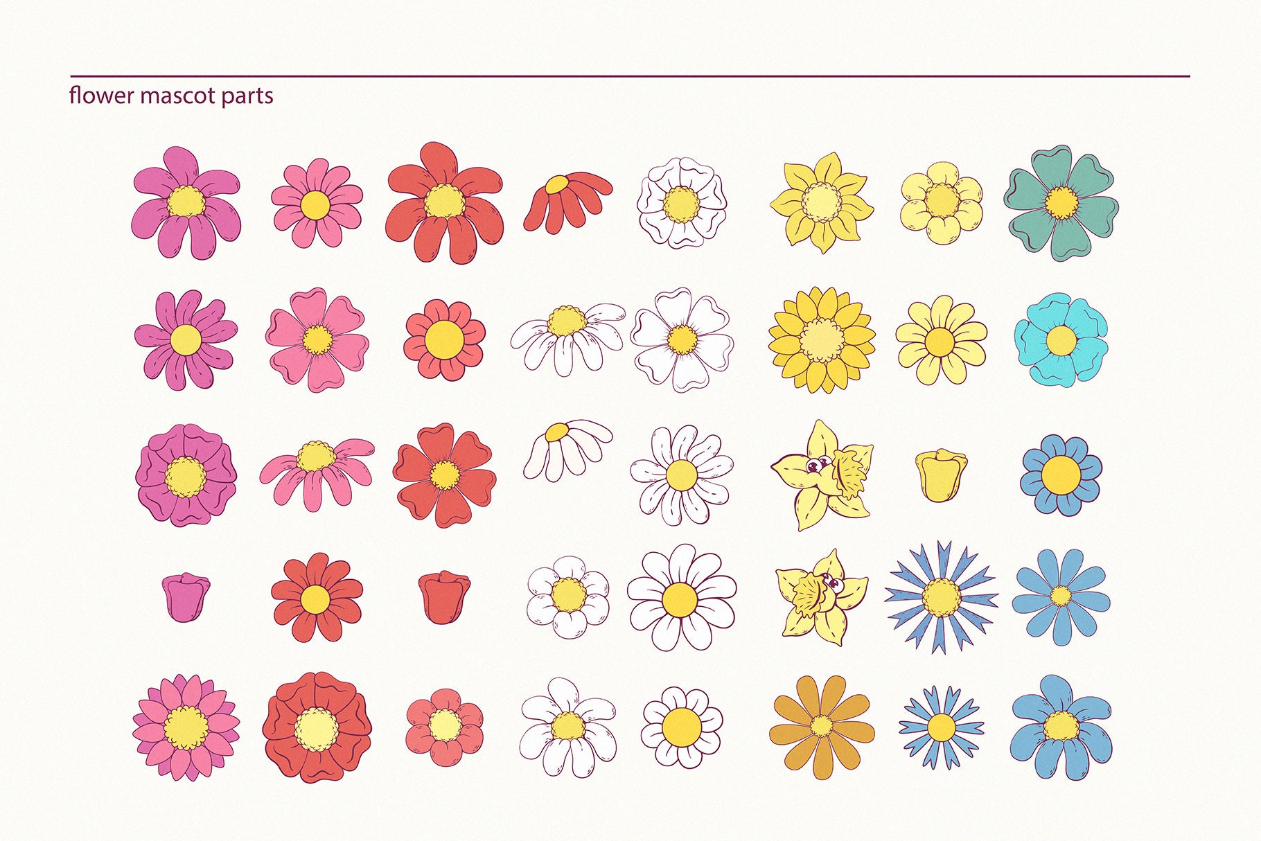 Flower Power Mascot Clipart Collection, Retro Groovy Mascot Creation ...