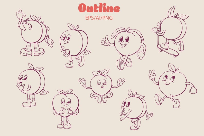 Peach Retro Groovy Mascot Clipart Download, Just Peachy Sublimation ...