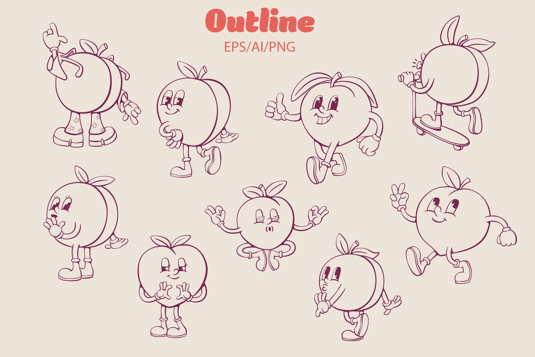 Peach Retro Groovy Mascot Clipart Download, Just Peachy Sublimation ...
