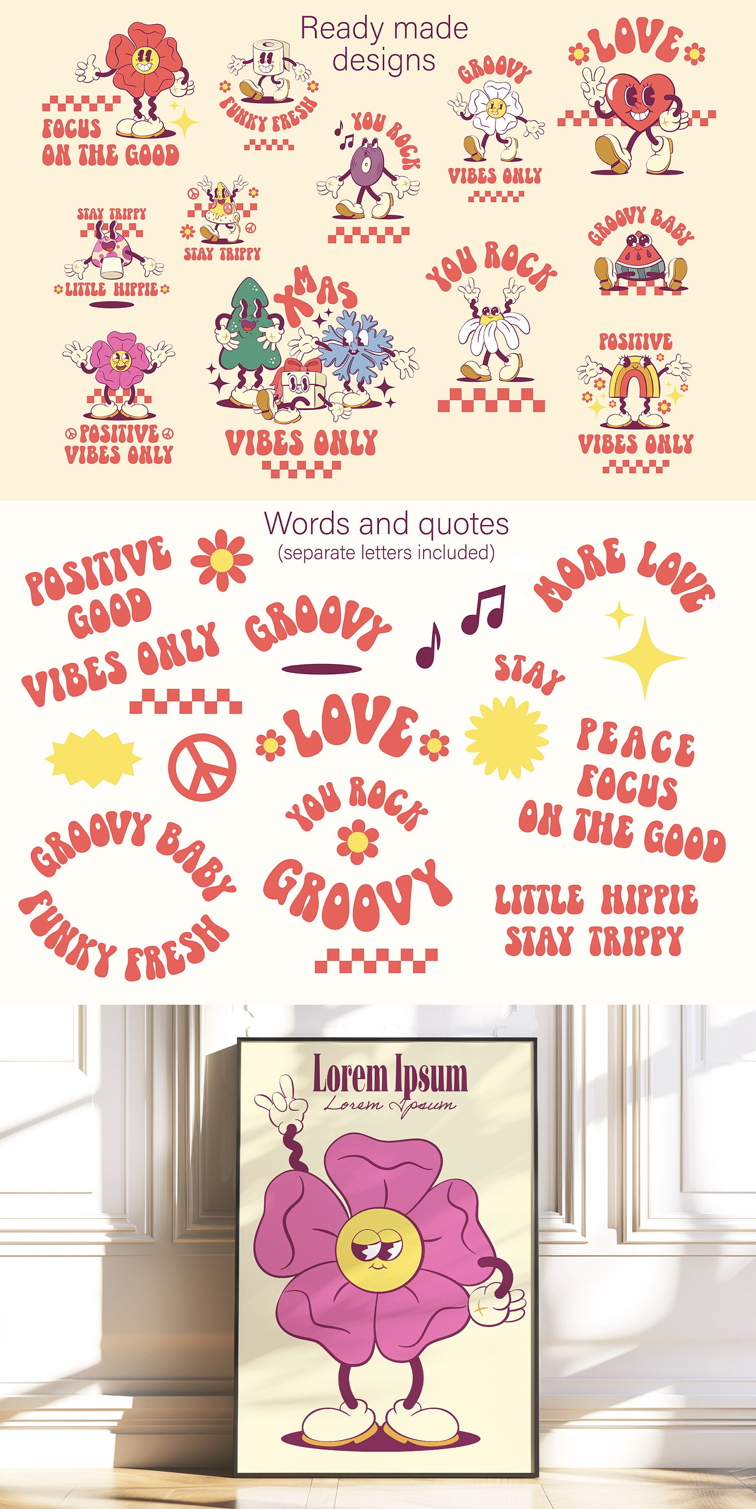 Mascot Creation Kit Bundle, Retro Groovy Mascot Characters Creator ...