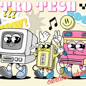 Set of Retro Mascot Characters Clipart Download, Vintage Computer ...