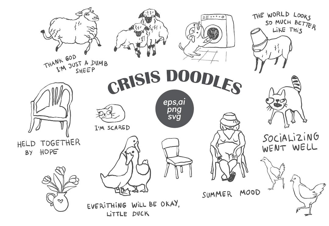 Crisis Doodles SVG Bundle, Funny Minimalist Sketch Clipart With ...
