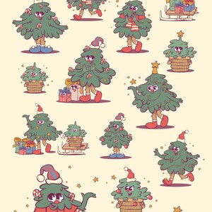 Christmas Tree Character Creation Kit, Retro Groovy Xmas Mascot ...