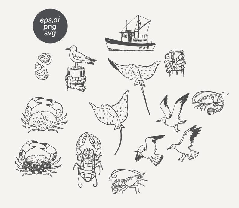 Fisherman Aesthetic Clipart and Prints, Canva Svg, Ocean Logo Template ...